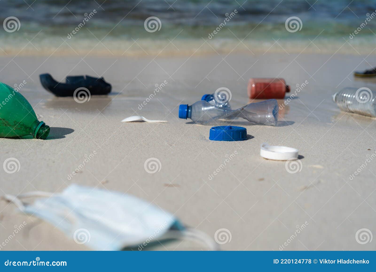 White Sand Beach with Plastic Garbage. Concept of Pollution and ...