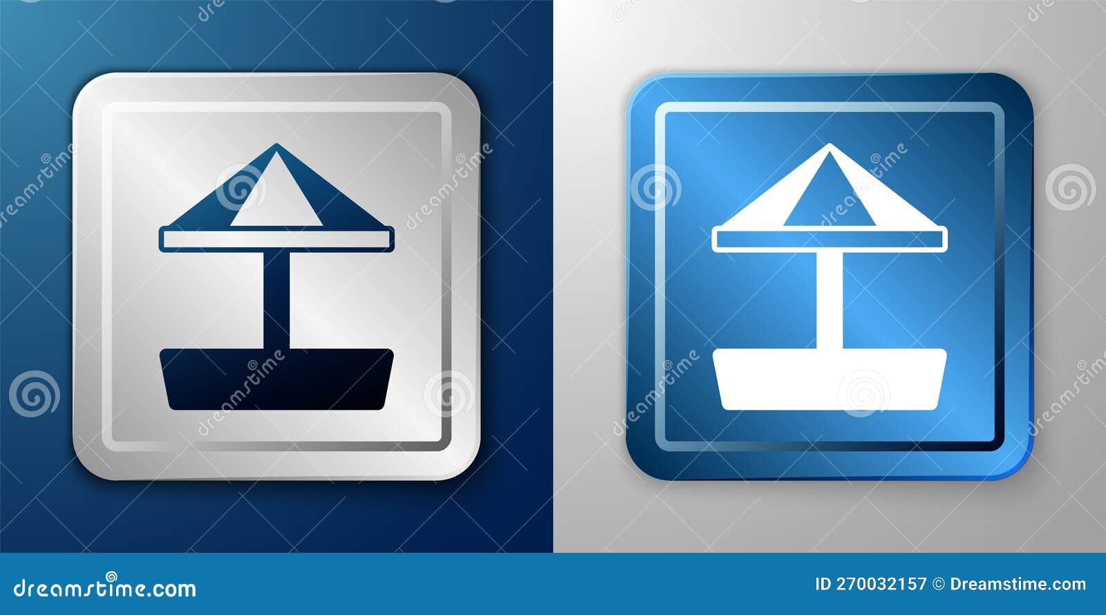 White Sandbox for Kids with Sand and Umbrella Icon Isolated on Blue and ...