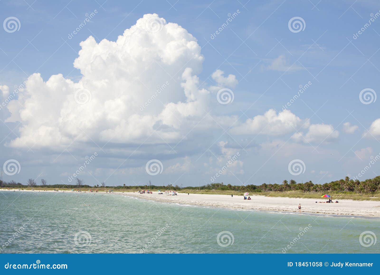 White Sandy Beach and Blue Sky with Clouds Stock Photo - Image of heat ...