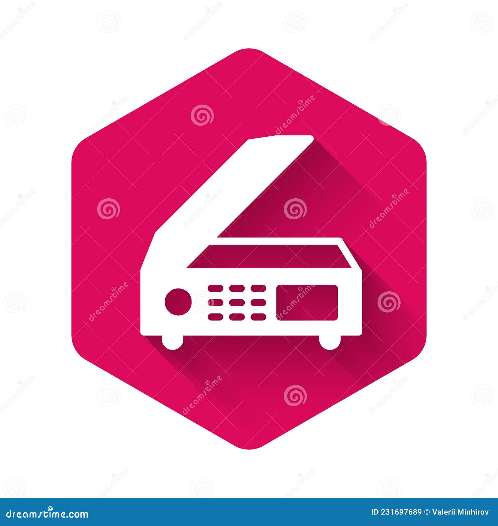 White Scanner Icon Isolated with Long Shadow. Scan Document, Paper Copy ...