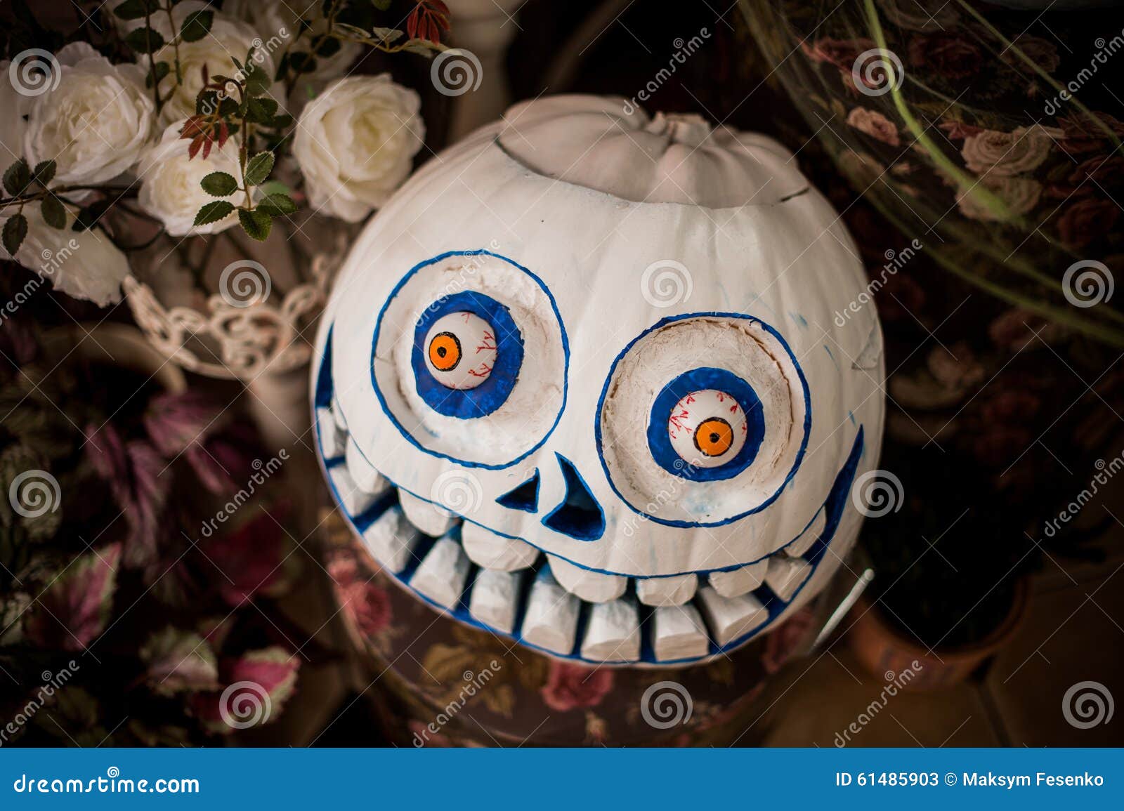 White Scary Painted Halloween Pumpkin Stock Image - Image of evil, dark ...