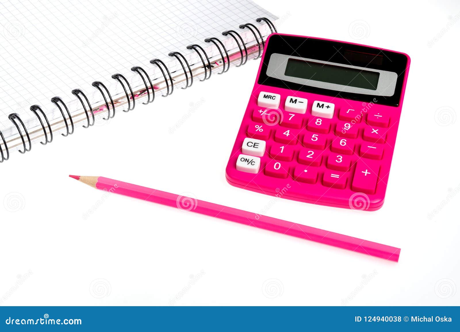 School Background with Calculator, Notebook and Pencil Stock Photo ...