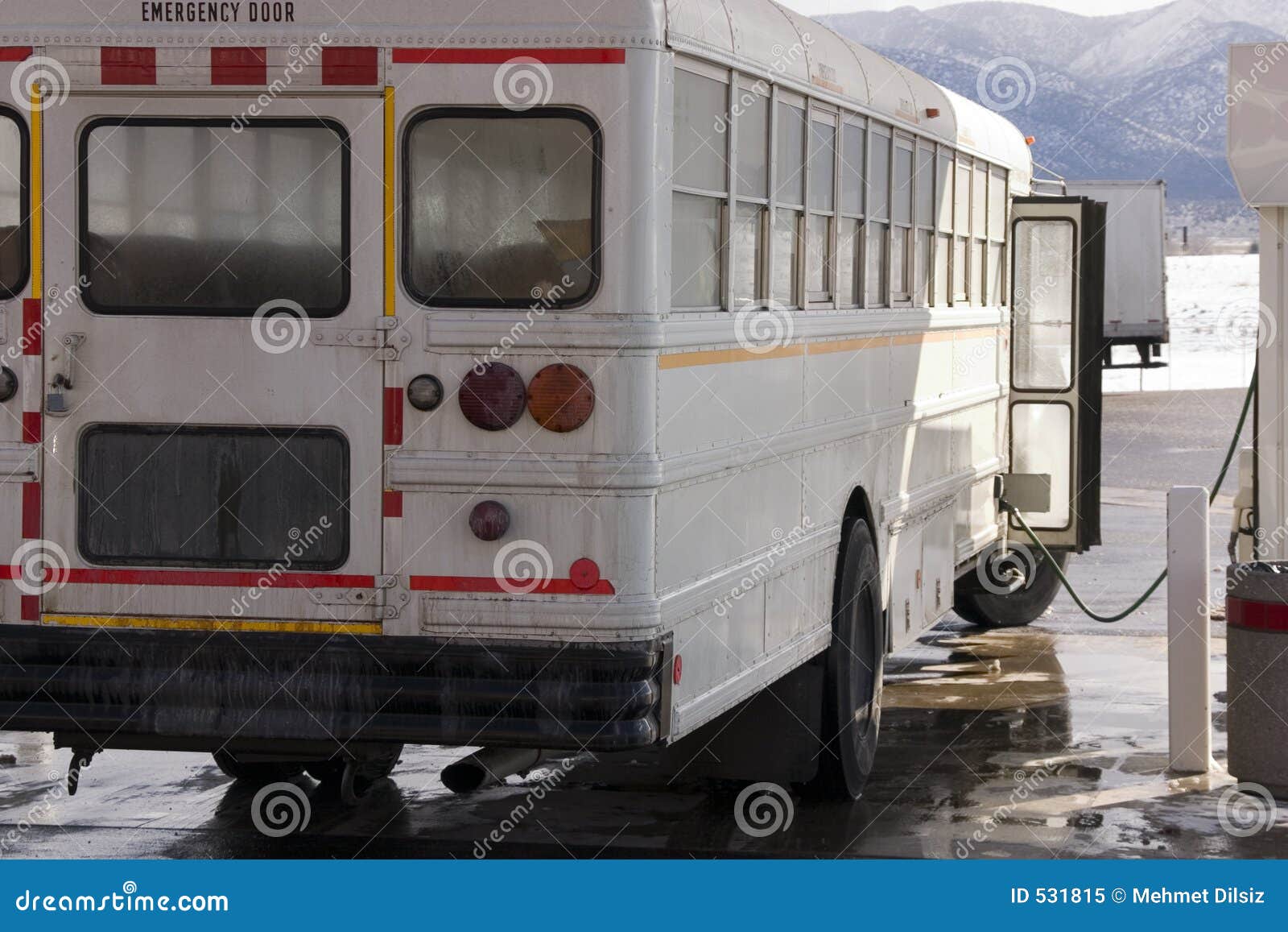 White School Bus Pumping Gas Stock Image - Image of diesel, deisel: 531815