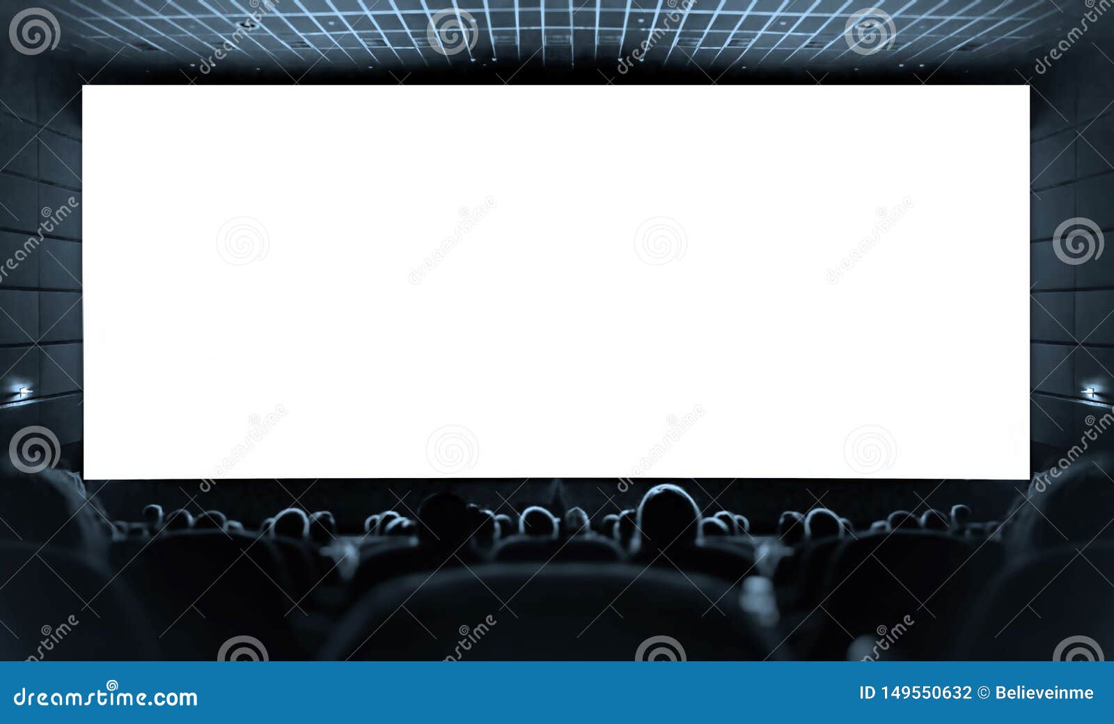White Screen in the Cinema and the Audience Watching the Movie. Cinema ...
