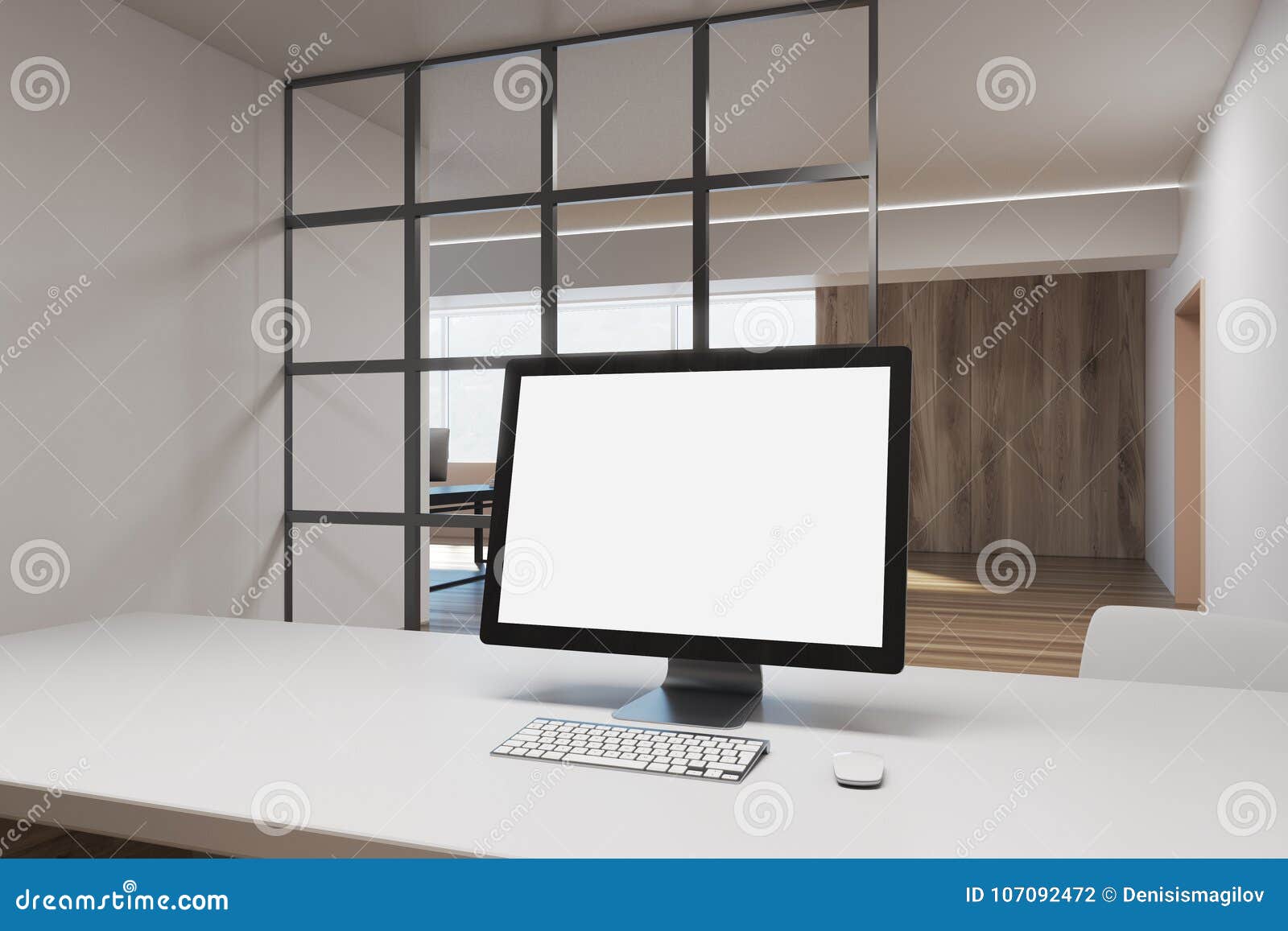 White Screen Computer in a White Office Stock Illustration ...