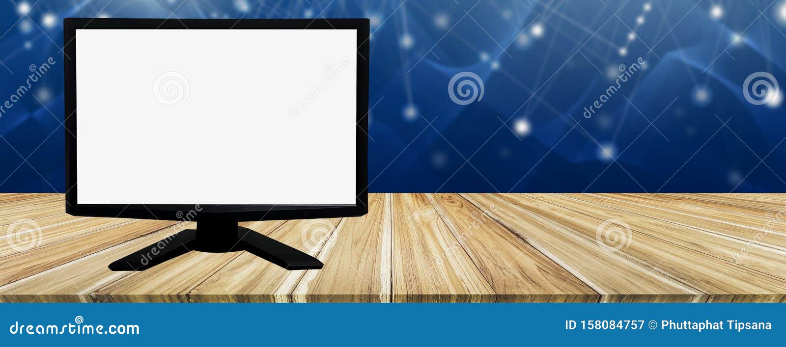 White Screen Computer on Wooden Table,technology Background,empty Space ...