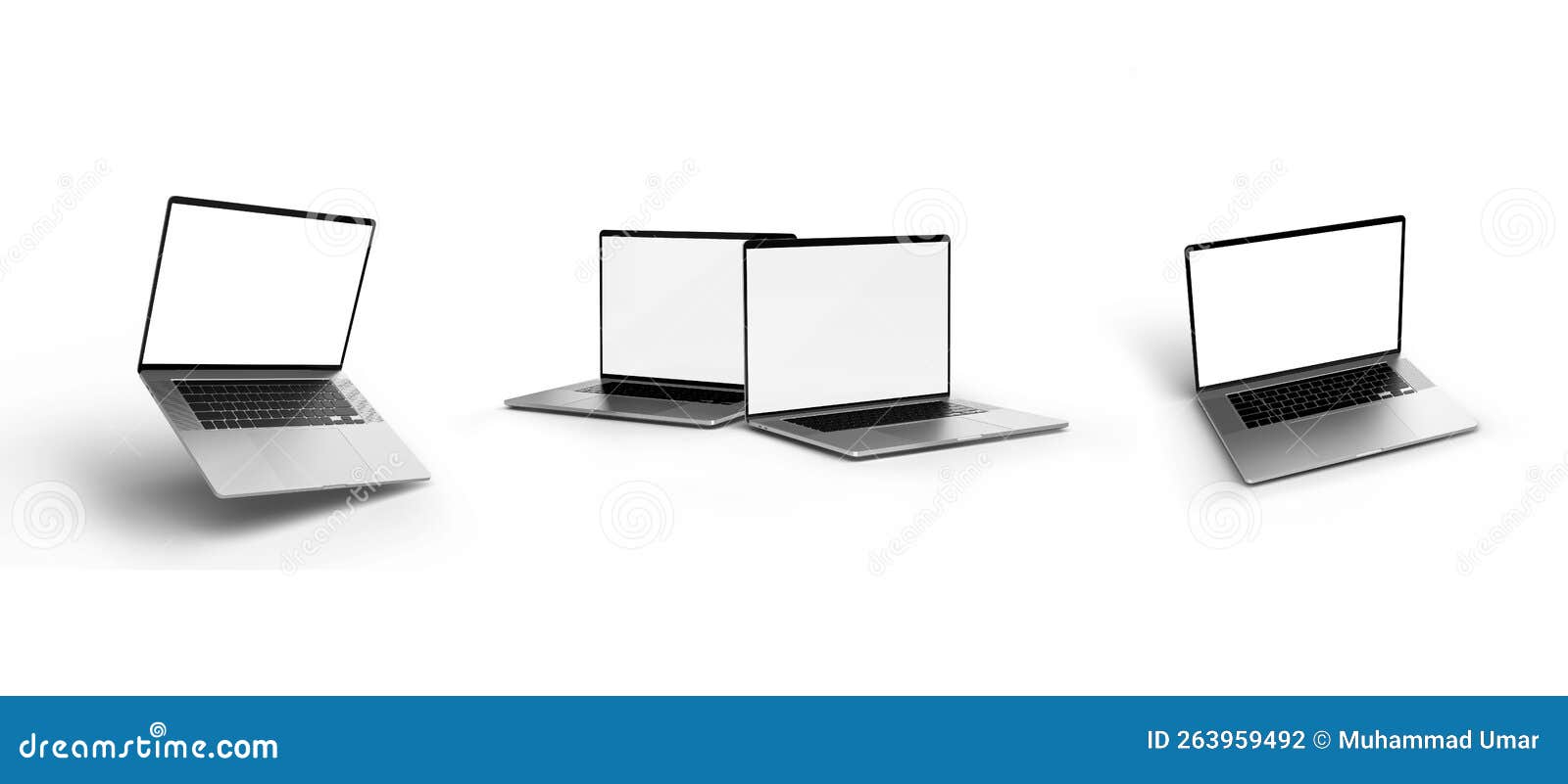 White Screen 3d Rendered Different Angle View Laptop Mockup Isolated on ...
