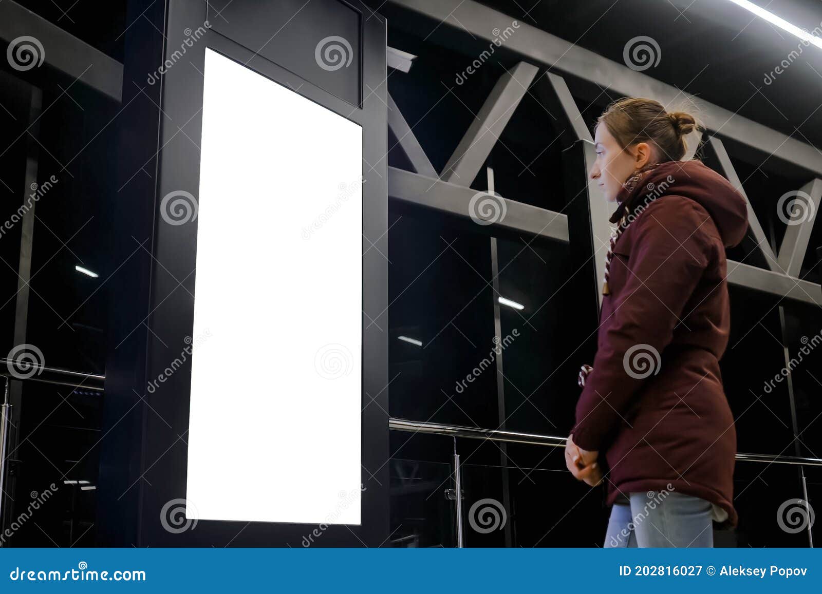 White Screen Concept - Woman Looking at Blank Interactive White Display ...