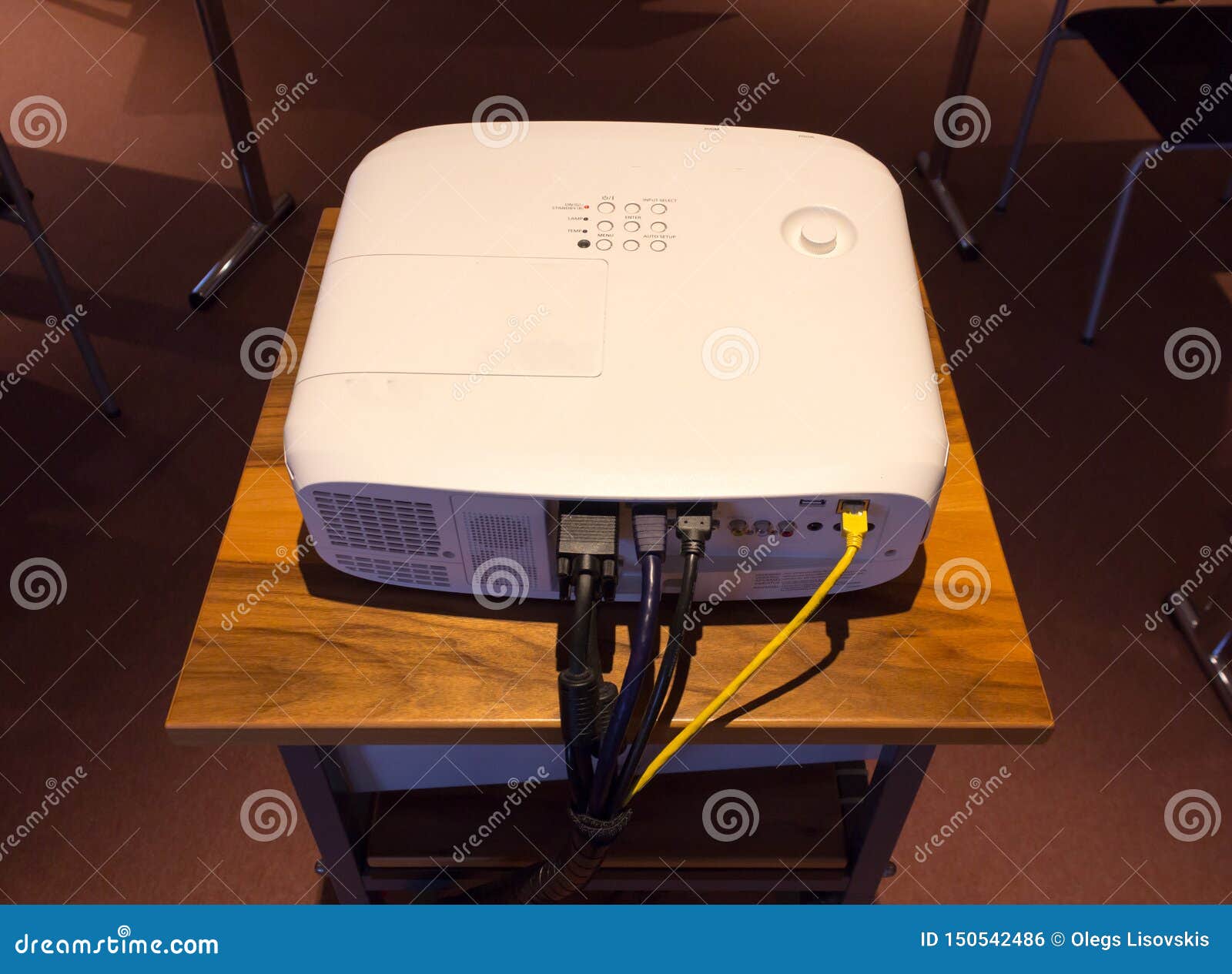 White Screen Projector on a Wooden Stance Stock Photo - Image of slides ...