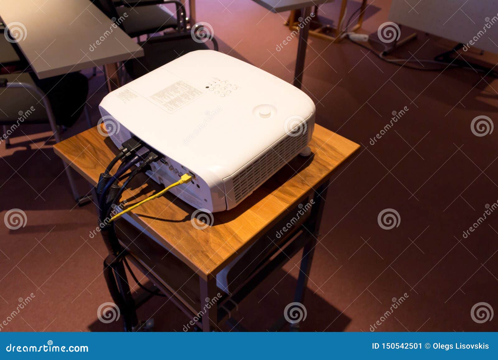 White Screen Projector on a Wooden Stance Stock Image - Image of ...