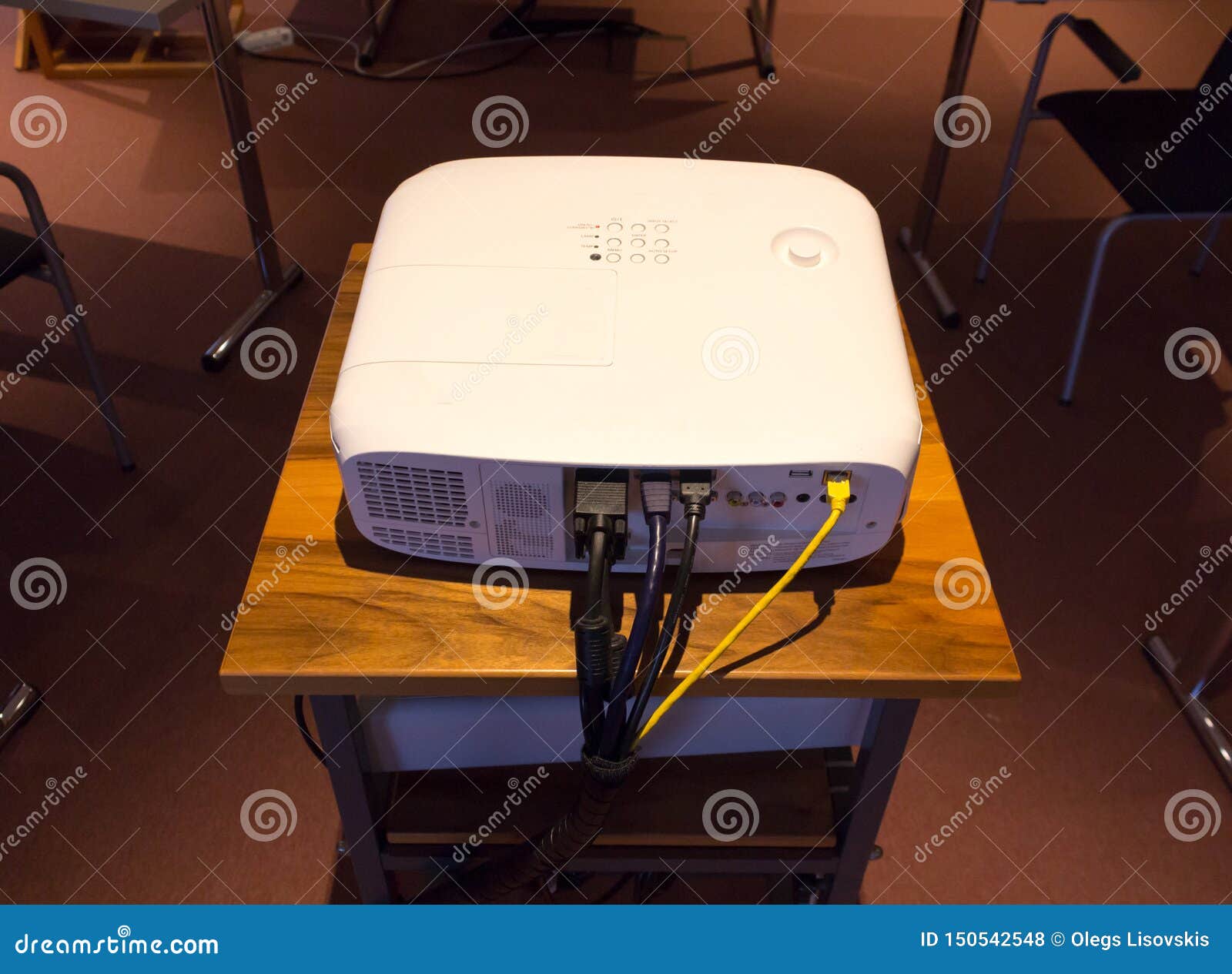 White Screen Projector on a Wooden Stance Stock Photo - Image of ...