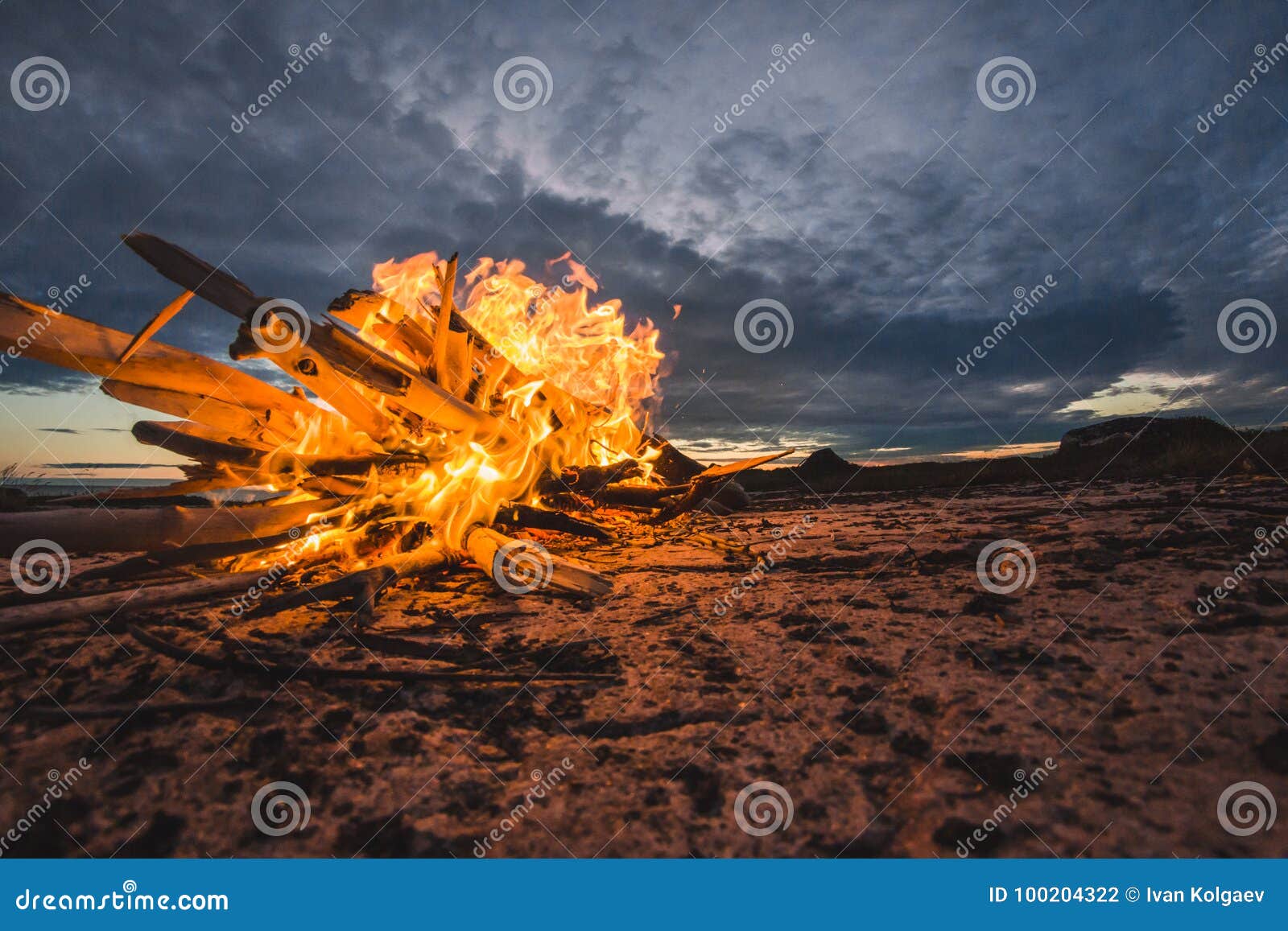 Fire on the sea stock photo. Image of white, clouds - 100204322
