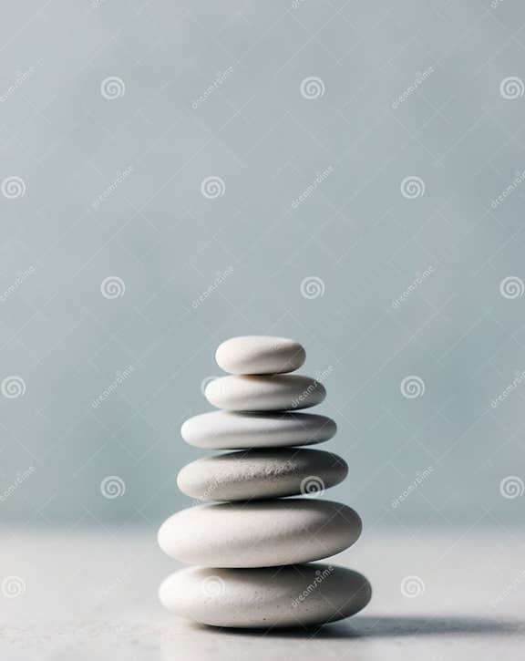 White Sea Pebble Stone Stack on Light Blue Background. Stock Image ...