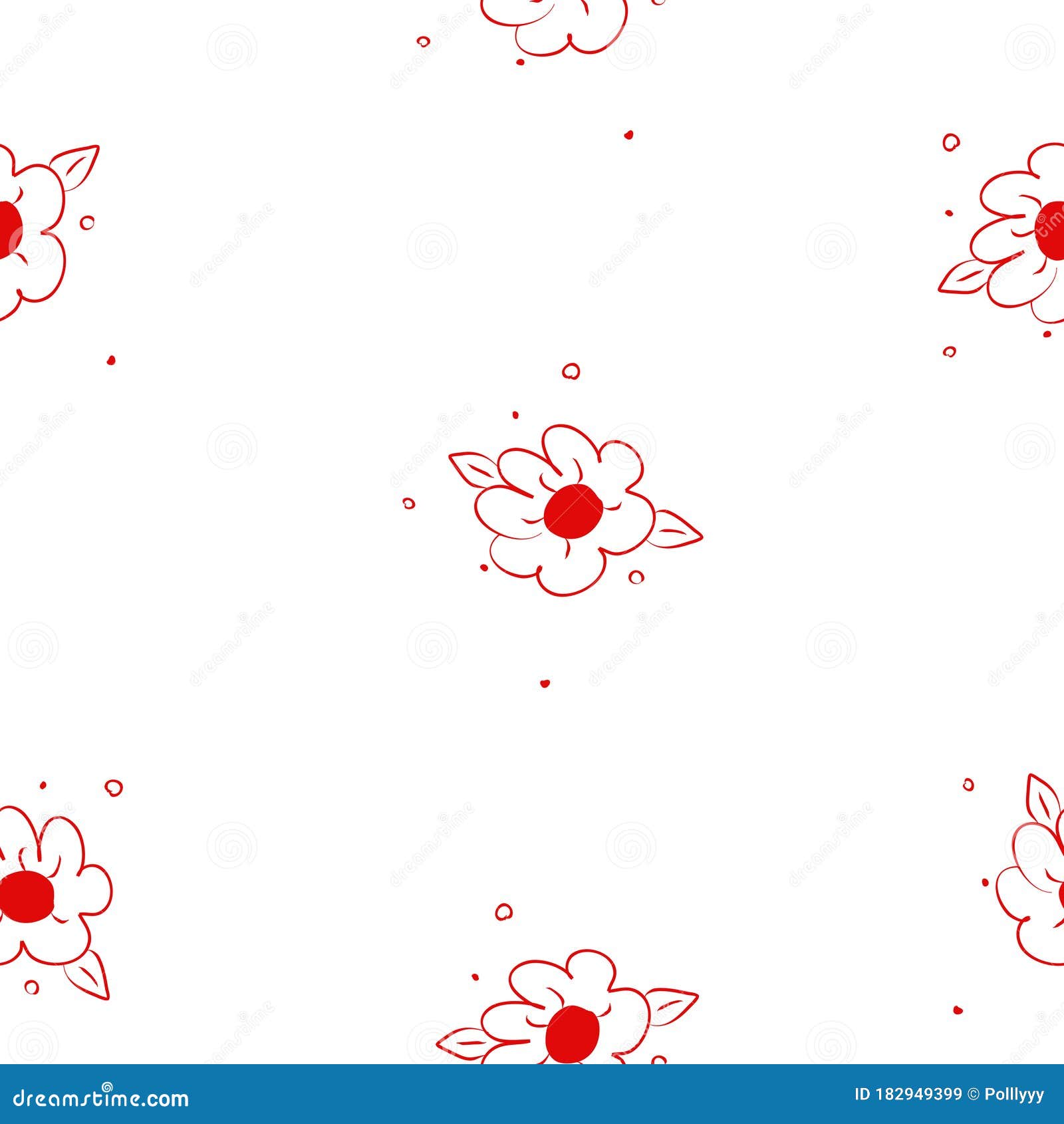 White Seamless Vector Pattern with Red Flowers. Art Continuous ...
