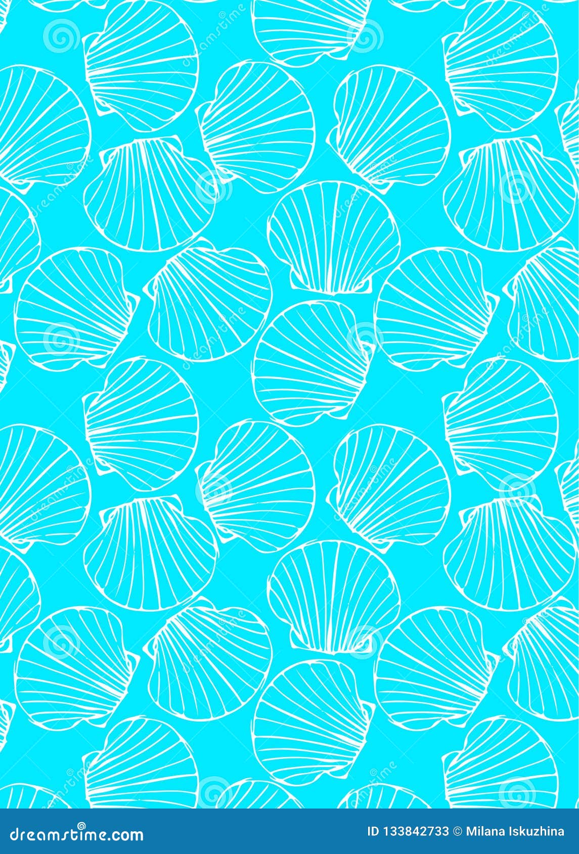 White Seashells On Blue Background Sea Ocean Shell Pattern Stock Vector ...