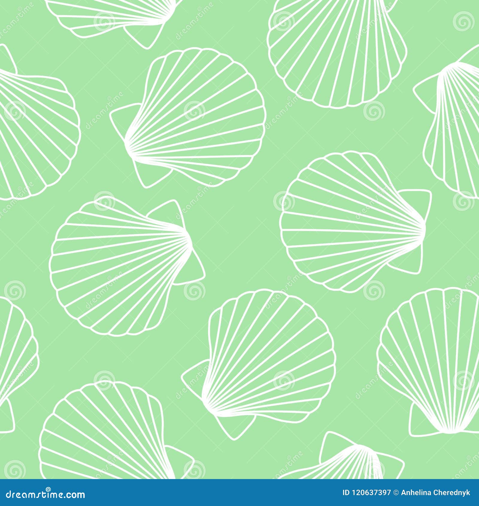 White Seashells On Light Green Background Sea Ocean Shell Patter ...