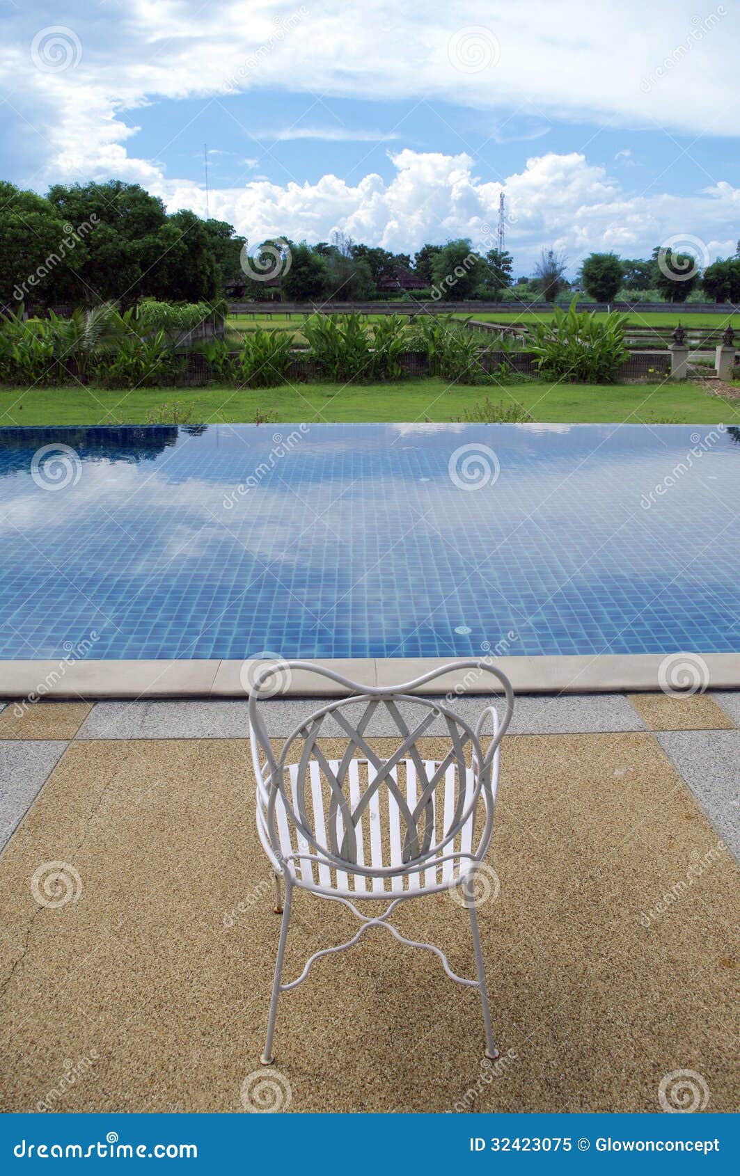 White Seat Next To Swimming Pool Stock Image - Image of bench, deck ...
