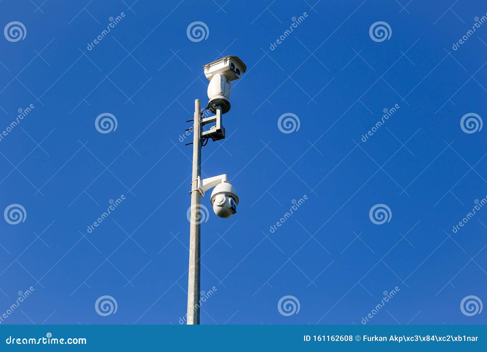Rotating Security Camera and Double Lens Security Camera on Street Pole ...