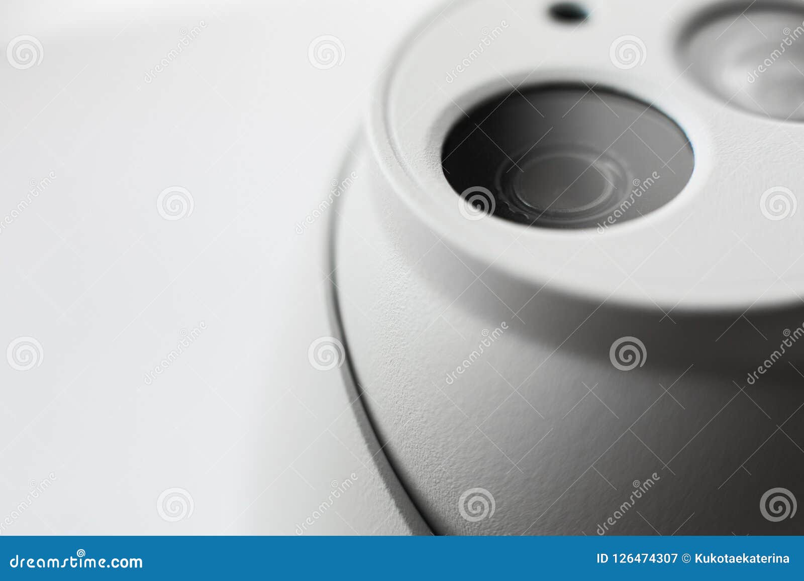 White Security Cctv Dome Type Camera Close-up. Lens and Ir Stock Image ...