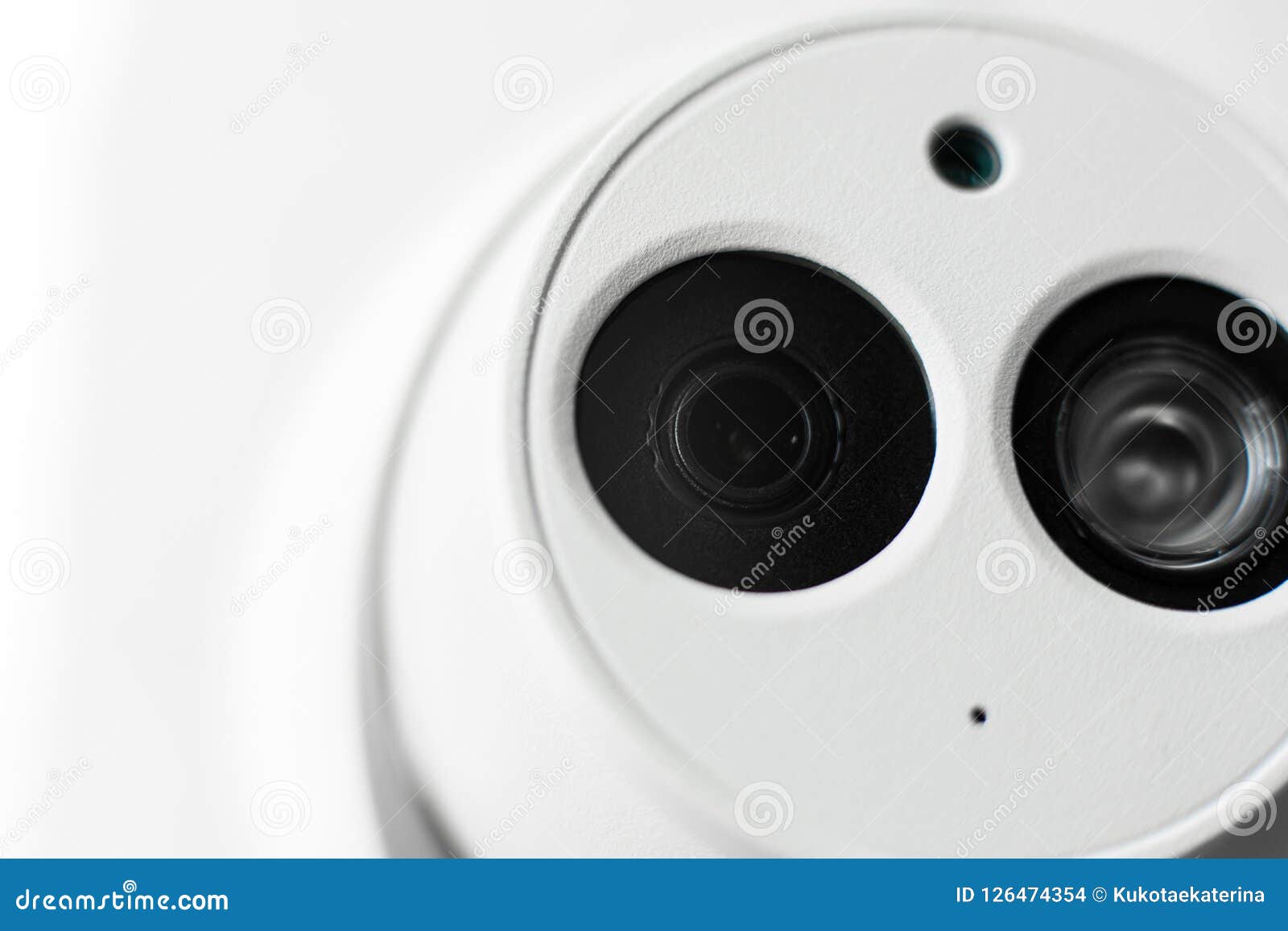 White Security Cctv Dome Type Camera Close-up. Lens and Ir Stock Photo ...