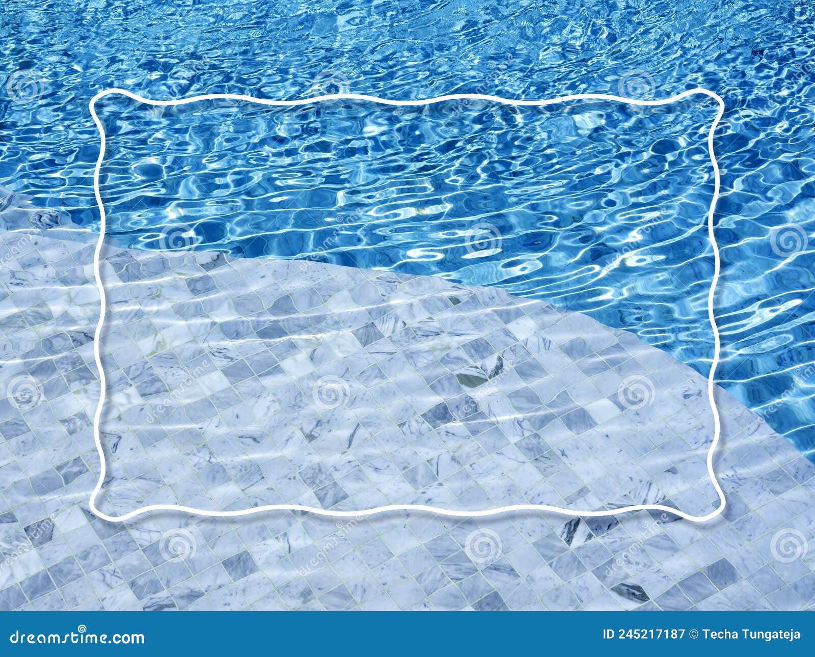 A White Serrated Line Makes a Decorated Square Frame on Blue Water ...