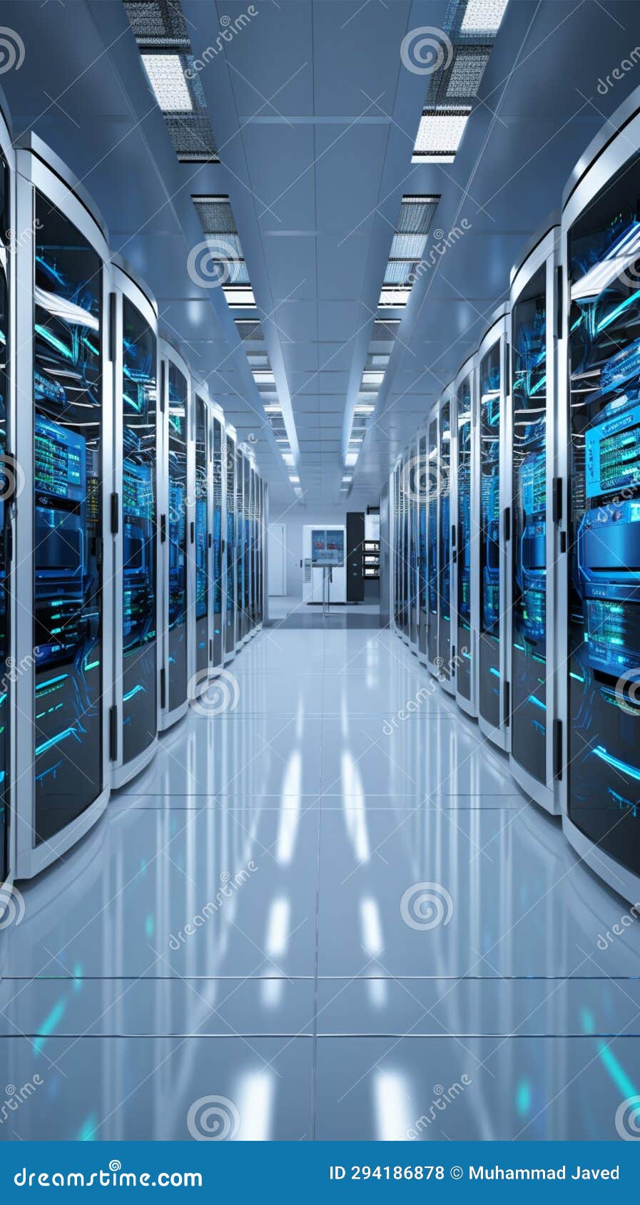White Server Center Room with Computer Systems 3D Stock Illustration ...