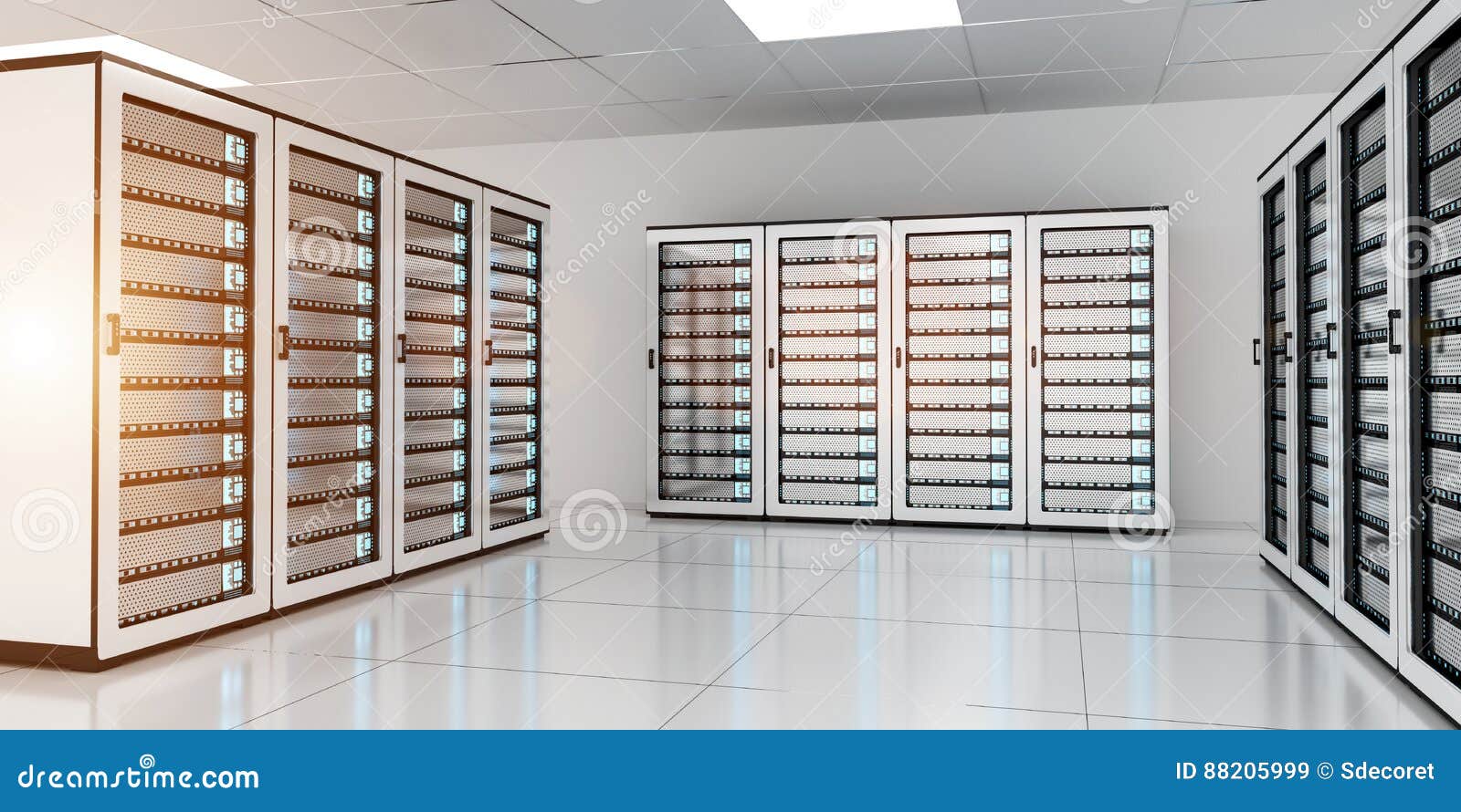 White Server Room Data Center Storage 3D Rendering Stock Illustration ...