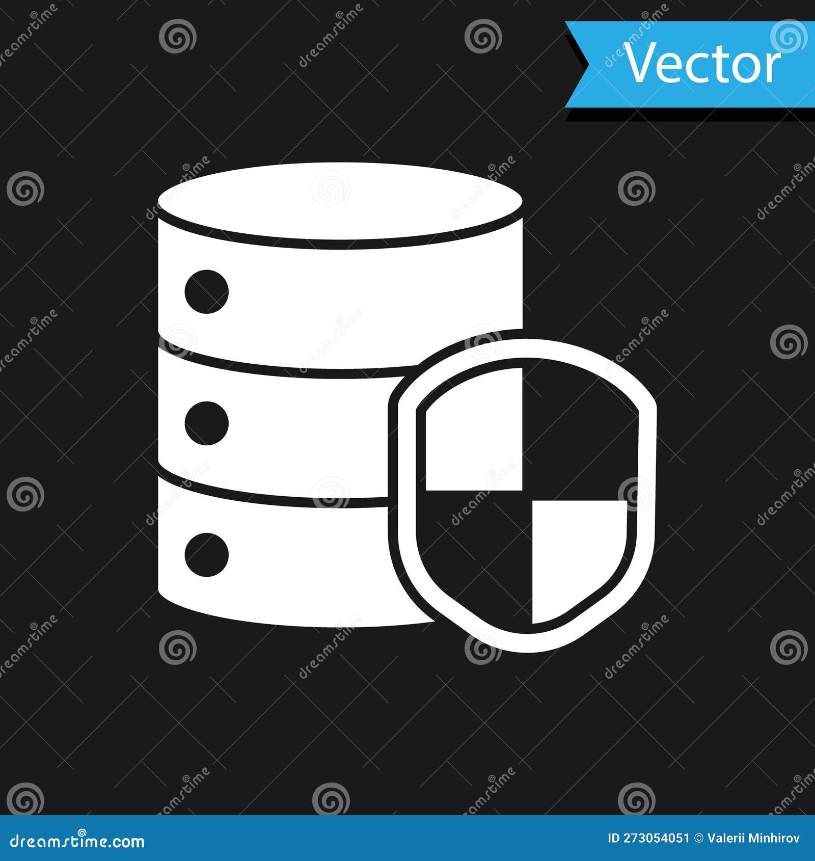 White Server with Shield Icon Isolated on Black Background. Protection ...