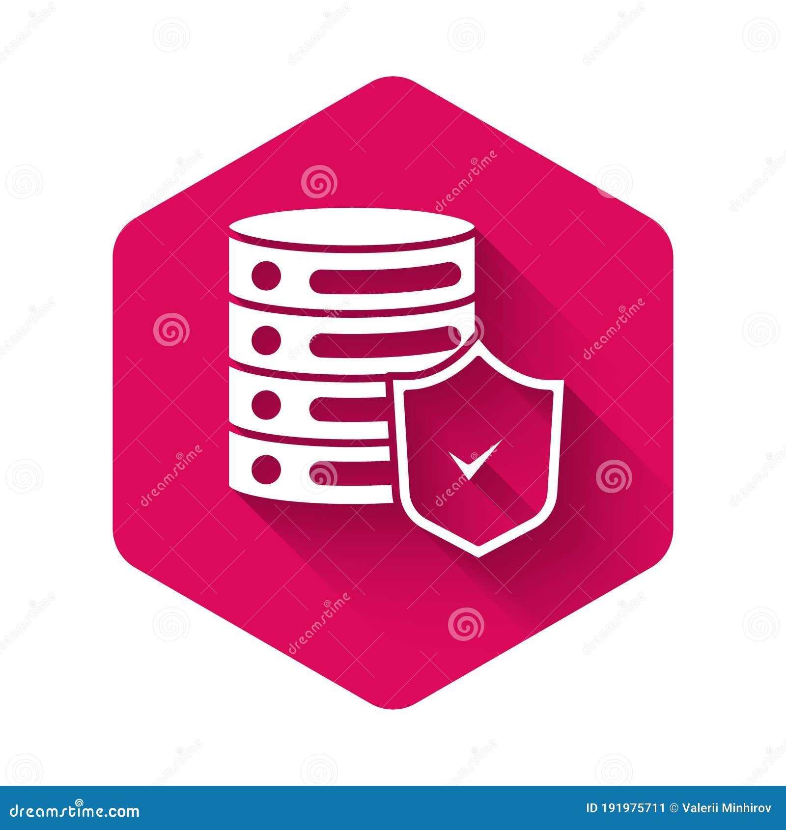 White Server with Shield Icon Isolated with Long Shadow. Protection ...