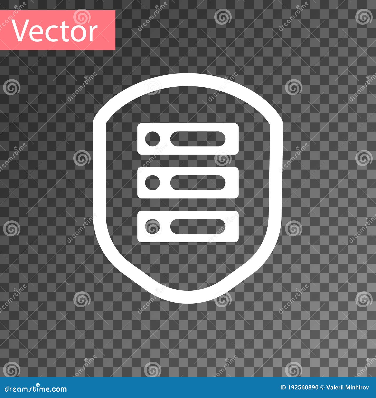 White Server with Shield Icon Isolated on Transparent Background ...