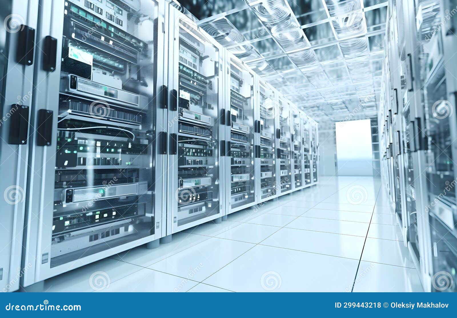 White Servers Data Center Room with Computers and Storage Systems and ...