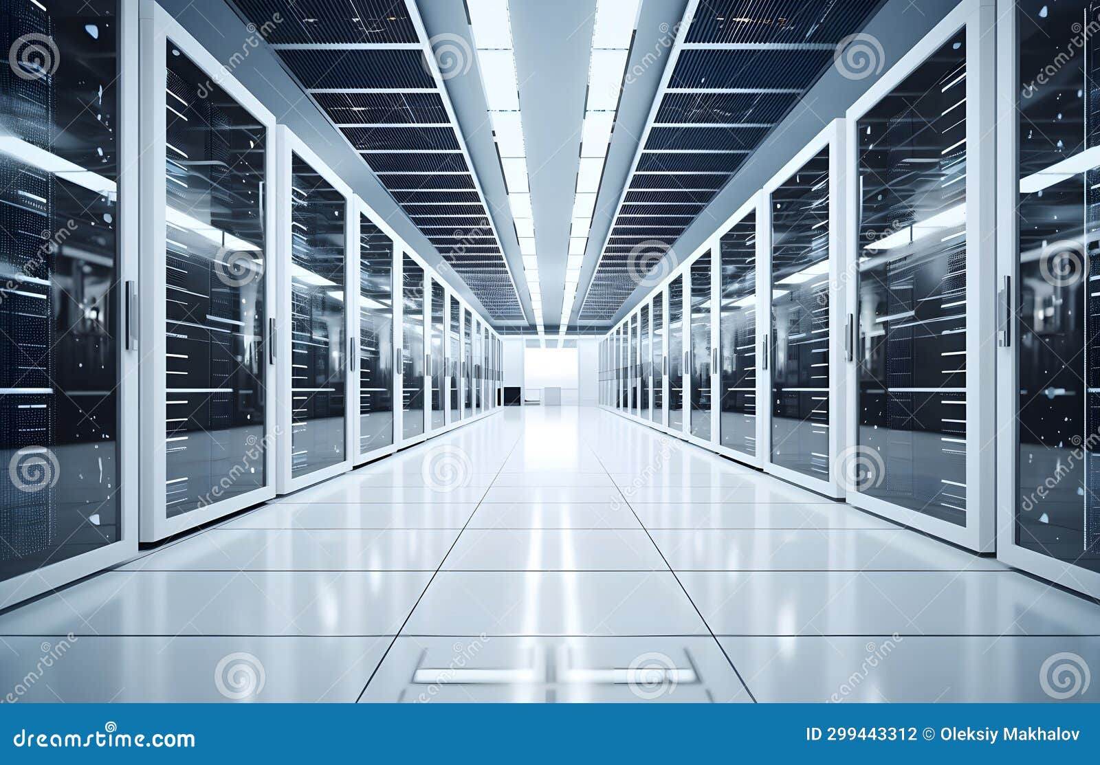 White Servers Data Center Room with Computers and Storage Systems and ...