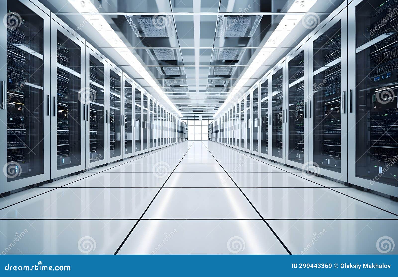 White Servers Data Center Room with Computers and Storage Systems and ...