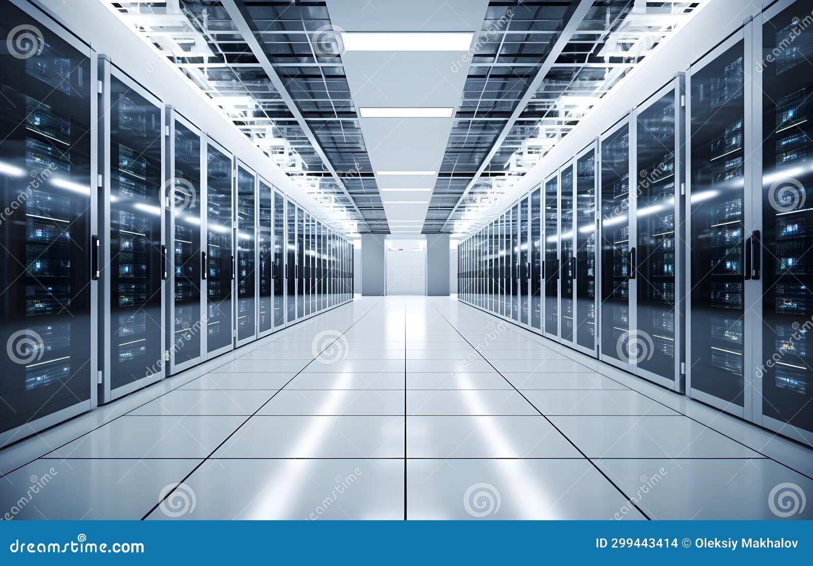 White Servers Data Center Room with Computers and Storage Systems and ...