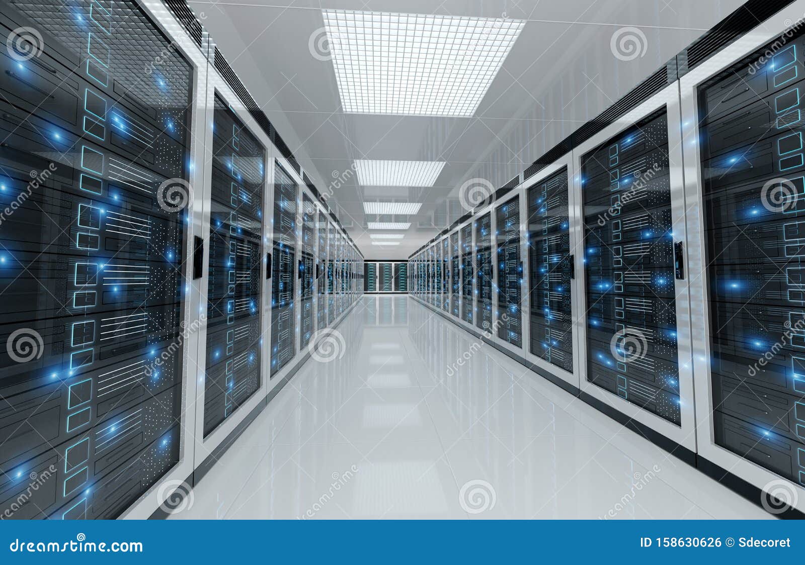 White Servers Center Room with Computers and Storage Systems 3D ...