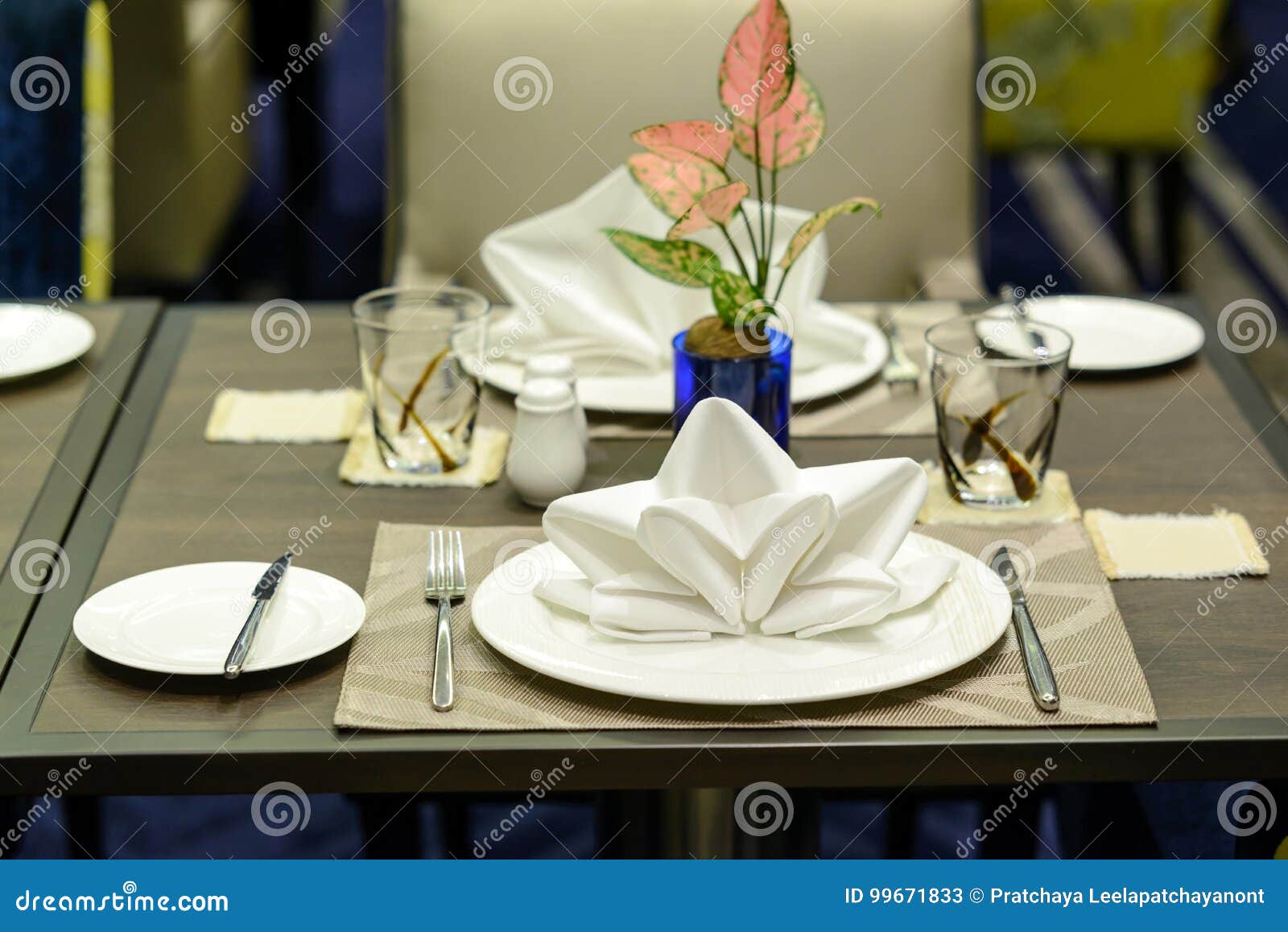 White Serviette Decorated on Dinner Set Table Stock Image - Image of ...