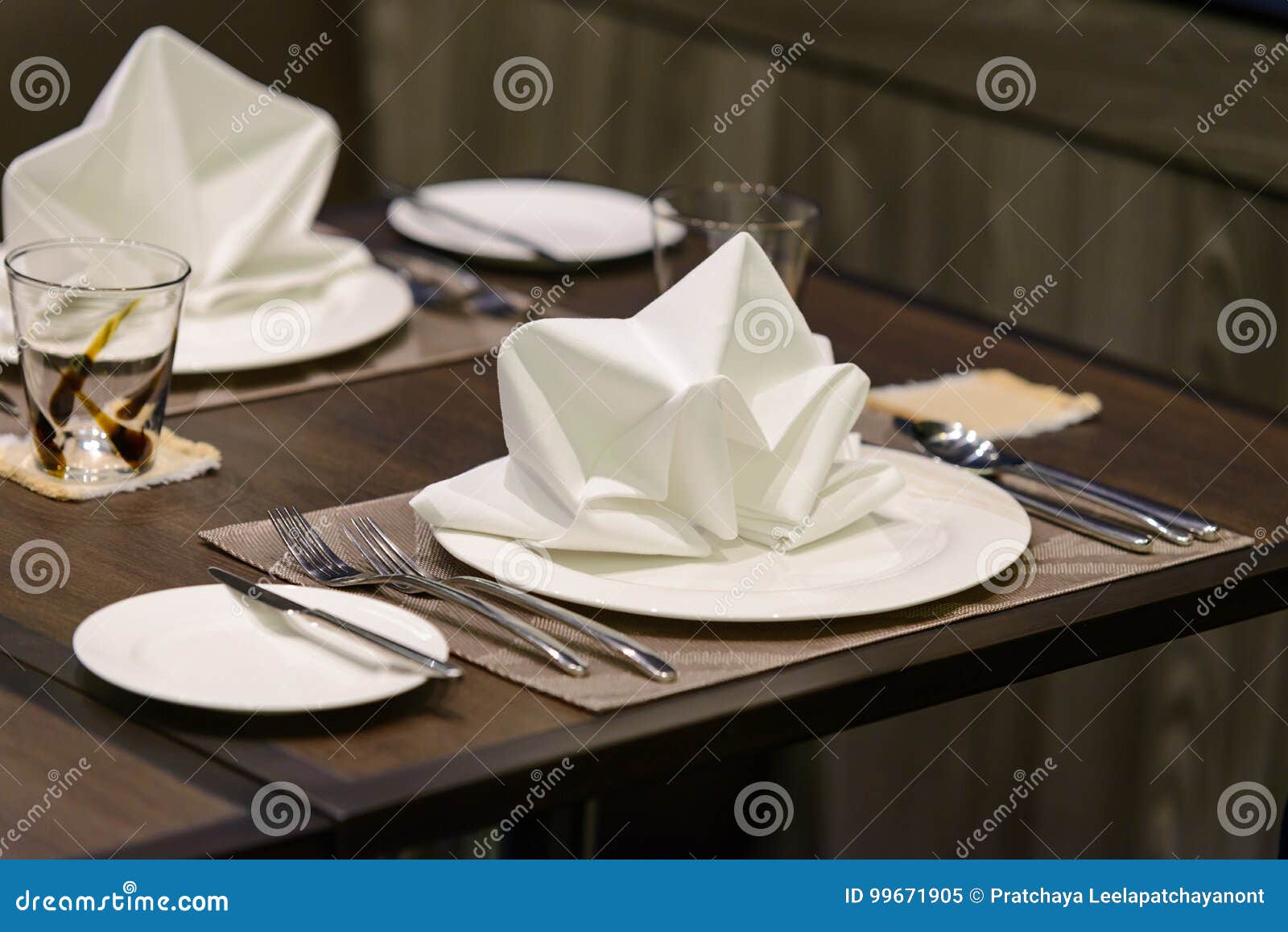 White Serviette Decorated on Dinner Set Table Stock Image - Image of ...
