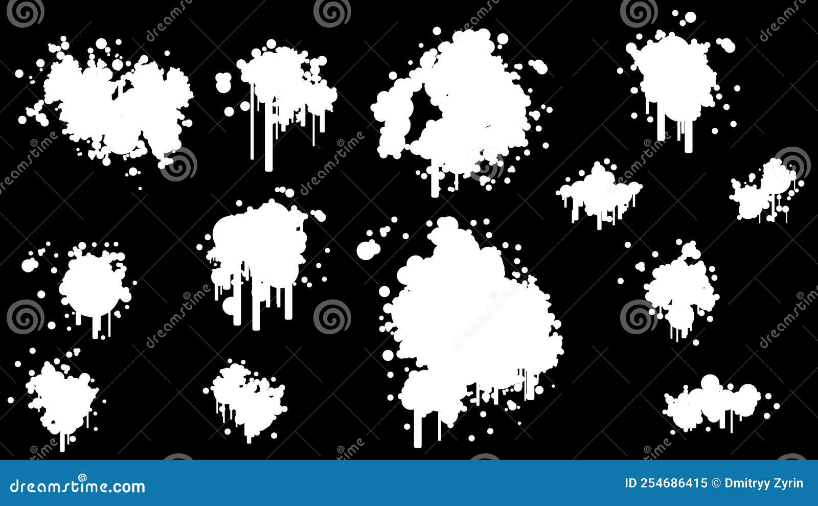 White Set Spray Collection Different Paint Splatter And Blob Splash ...