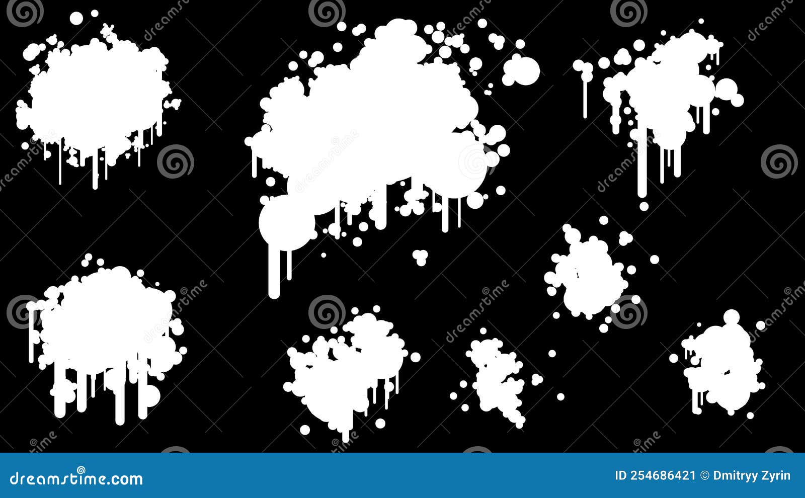White Set Spray Collection Different Paint Splatter and Blob Splash Blot Element with Different ...