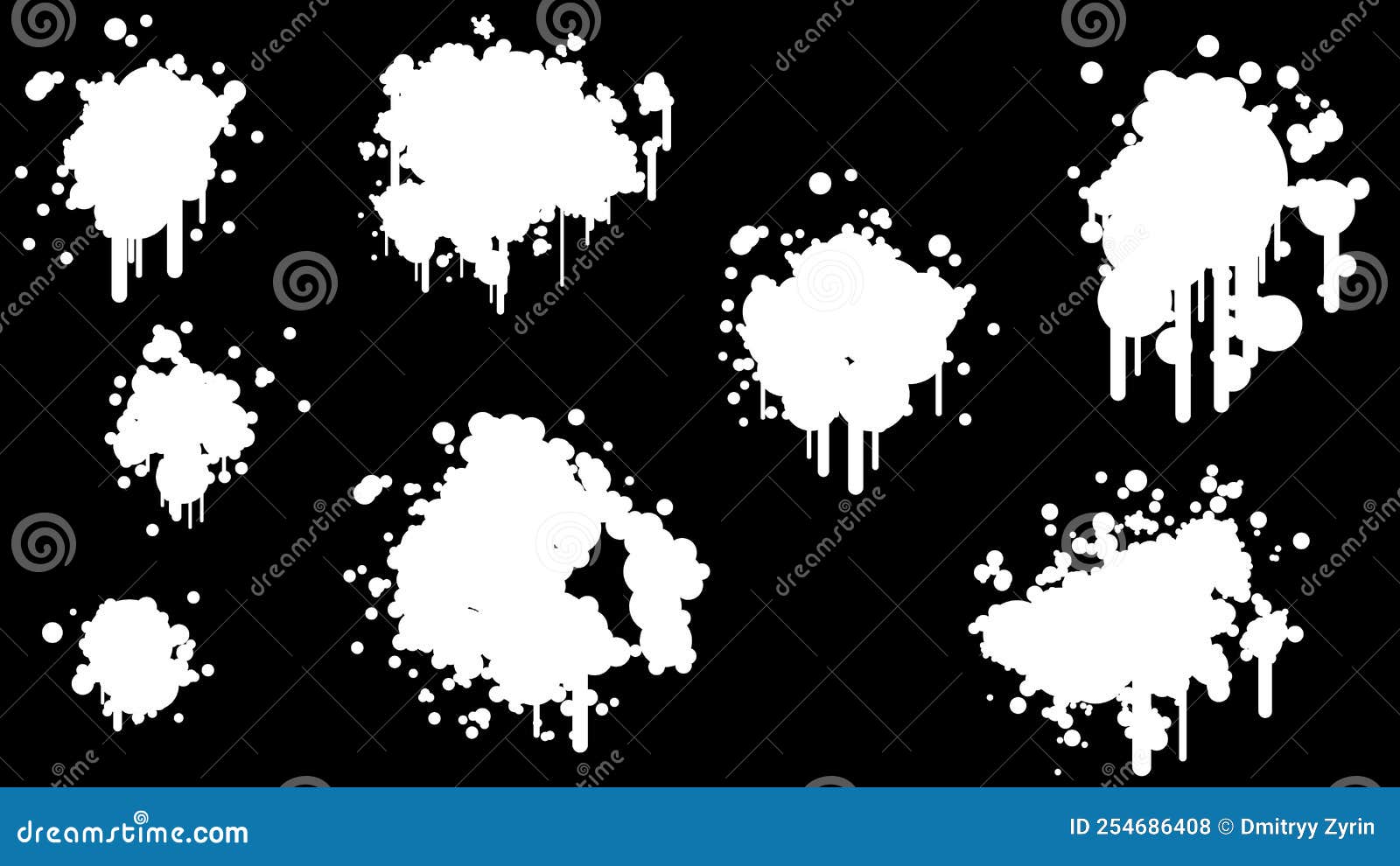 White Set Spray Collection Different Paint Splatter and Blob Splash Blot Element with Different ...