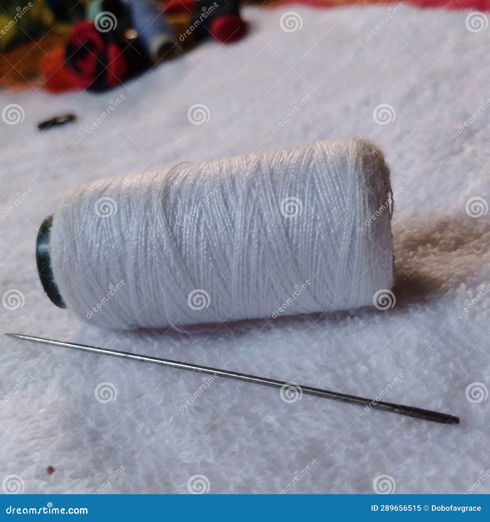 A White Sewing Thread and Needle Stock Image - Image of white, thread ...
