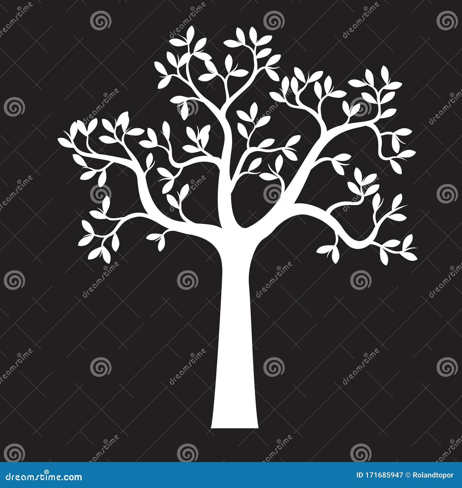 White Shape of Tree with Leaves. Vector Outline Illustration Stock ...