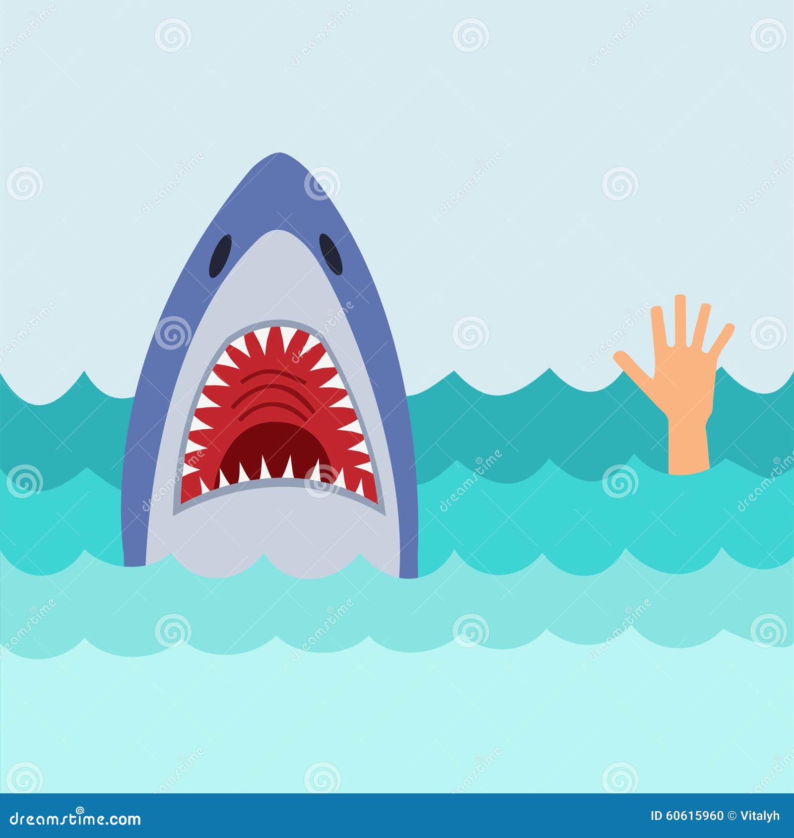 White Shark and Hand of Man Asking for Help. Stock Vector ...