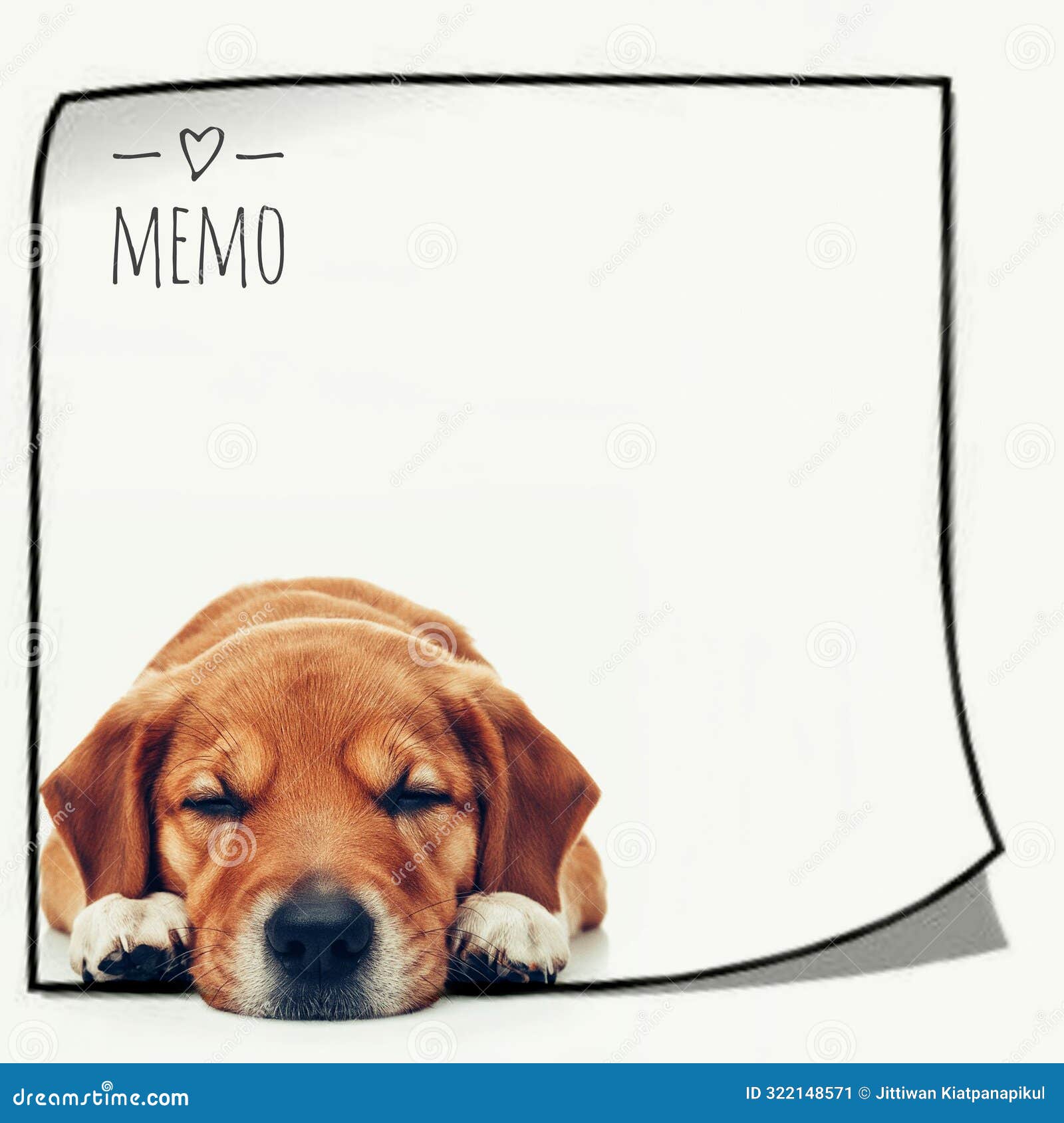 White Sheet of Paper Note, Memo, with Dog in Frame, Blank Note for ...
