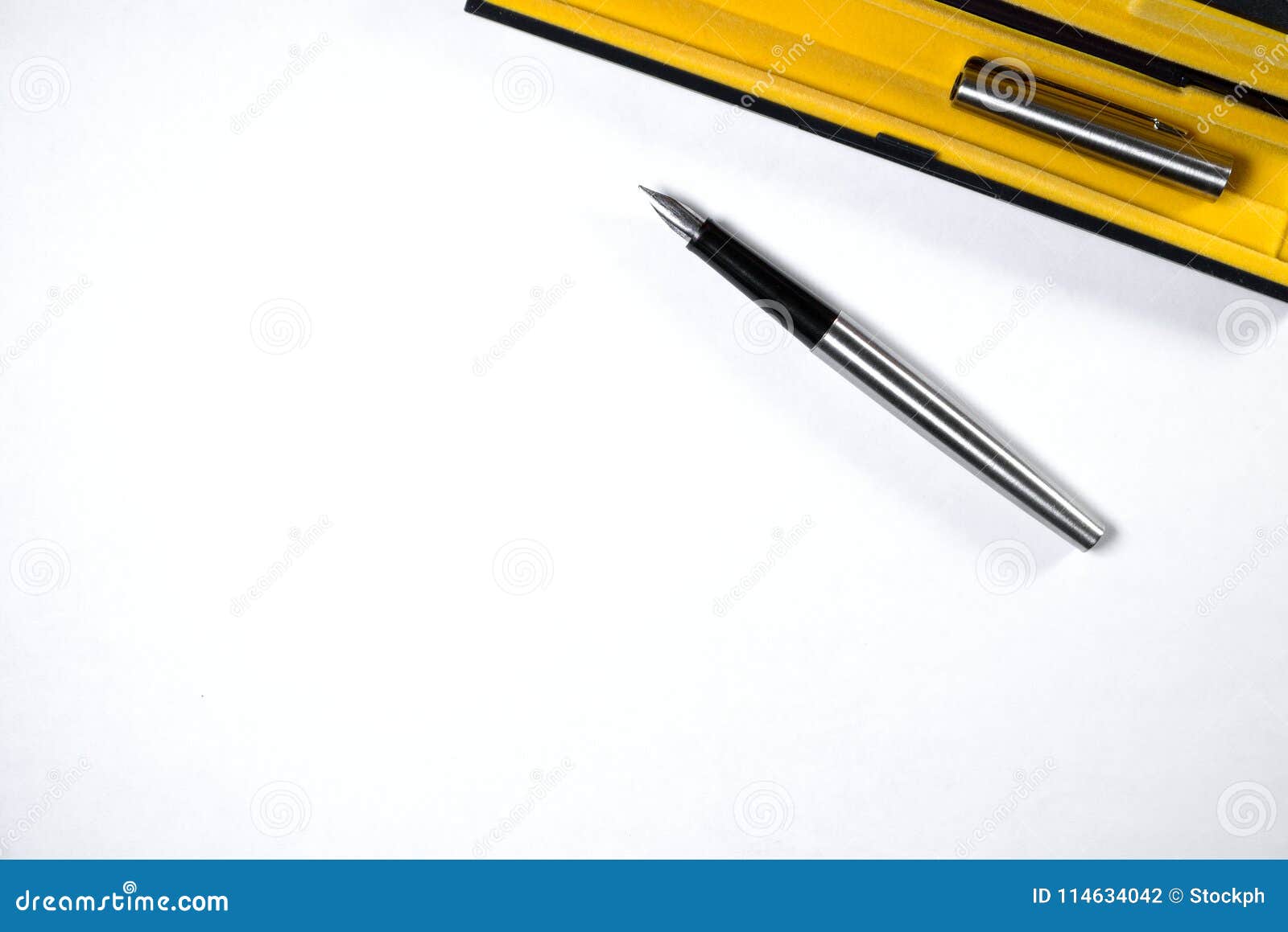 On a White Sheet of Paper is an Ink Pen with a Cap. Stock Photo - Image ...