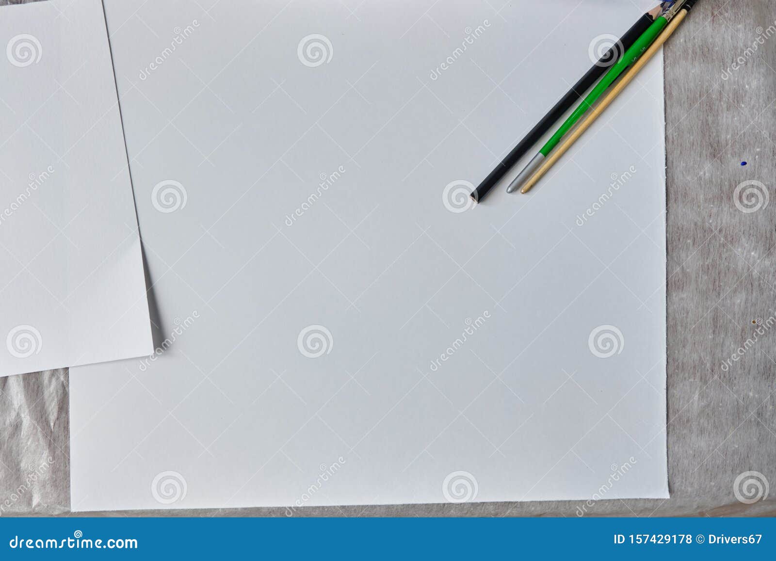 White Sheet and Stationery for Drawing Close Up Stock Photo - Image of ...