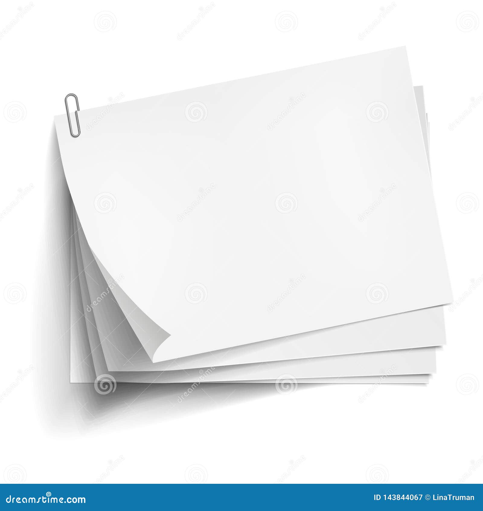 White Sheets of Paper with Metal Paper Clip. Metal Paper Clip Attached ...