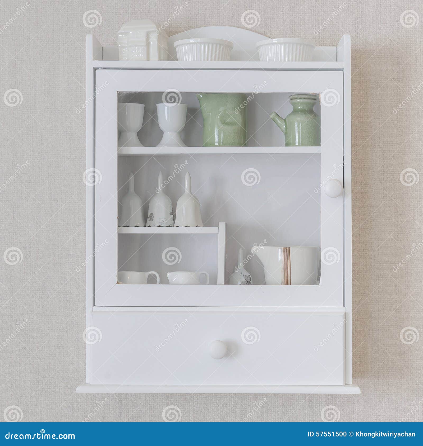 White Shelf with Vintage Porcelain Tableware Stock Photo - Image of ...