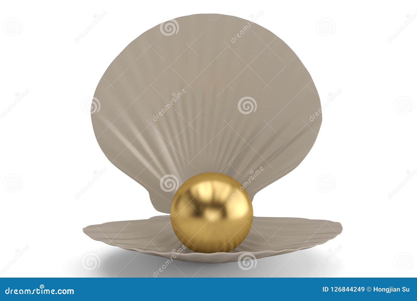 A White Shell with Golden Pearl Isolatedon White Background. 3D Stock ...