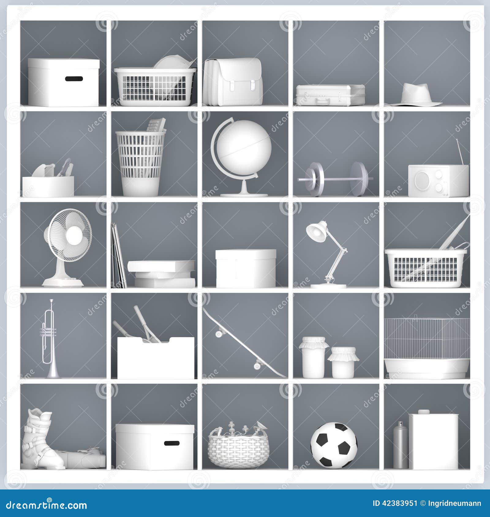 White Shelves with Different Home Related Objects Stock Illustration ...